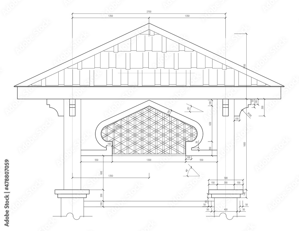 CAD generated 2D black and white architectural detail drawing. Drawings ...