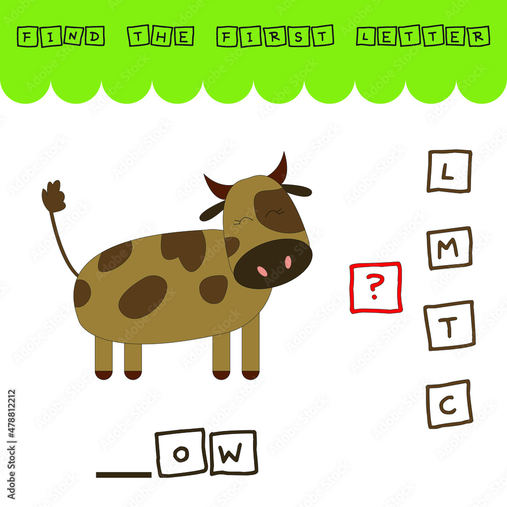 find the first letter of the word cow and connect. Educational game for ...