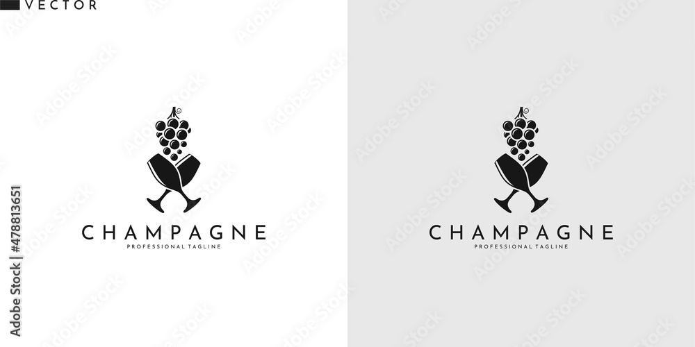 Champagne with grapes. Wine shop logo Stock Vector | Adobe Stock
