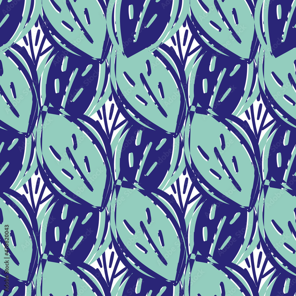 Modern abstract faux mono print leaves vector background. Seamless ...