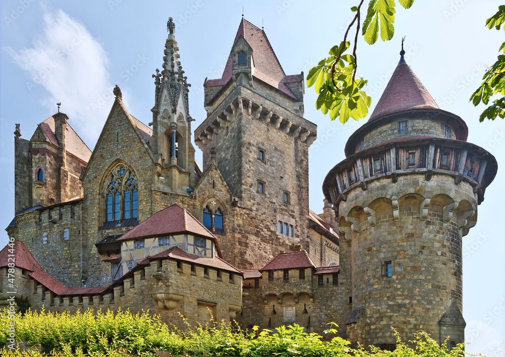 western view of the castle Kreuzenstein, constructed like a medieval ...