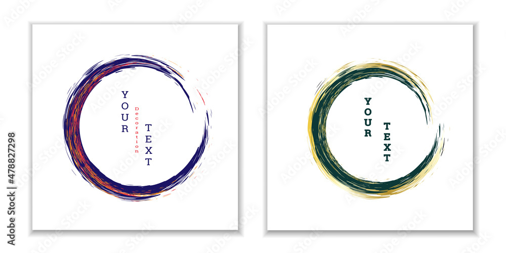 Zen ink circle emblem. Set. Paint strokes. Multi-colored strokes ...