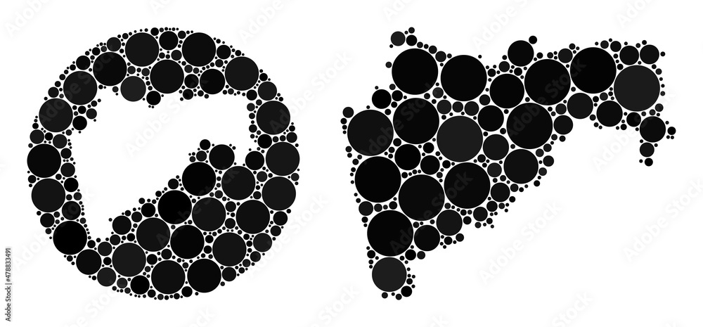 Vector collage Maharashtra State map of sphere items. Mosaic geographic ...