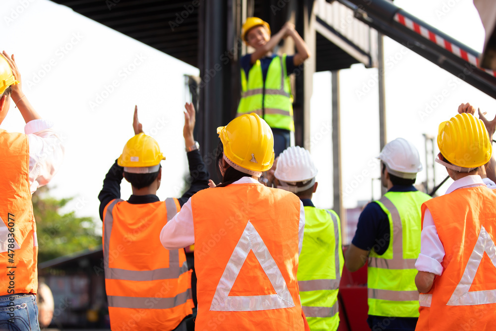 Hispanic man worker protest leader speaking with protester in workplace ...