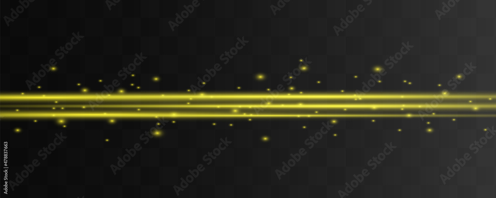 Abstract yellow laser beam. Transparent isolated on black background ...