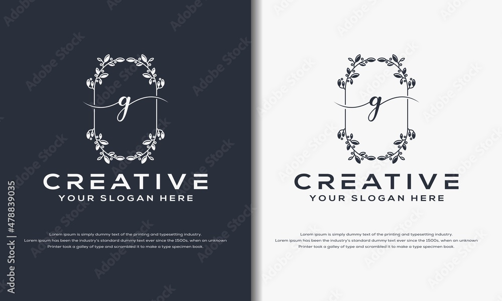 initial letter g white floral frame logo template Stock Vector | Adobe ...