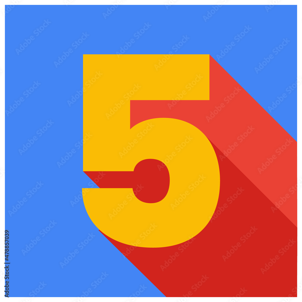 Number five 5 in google colors, primary colors, minimalist design, 3d ...