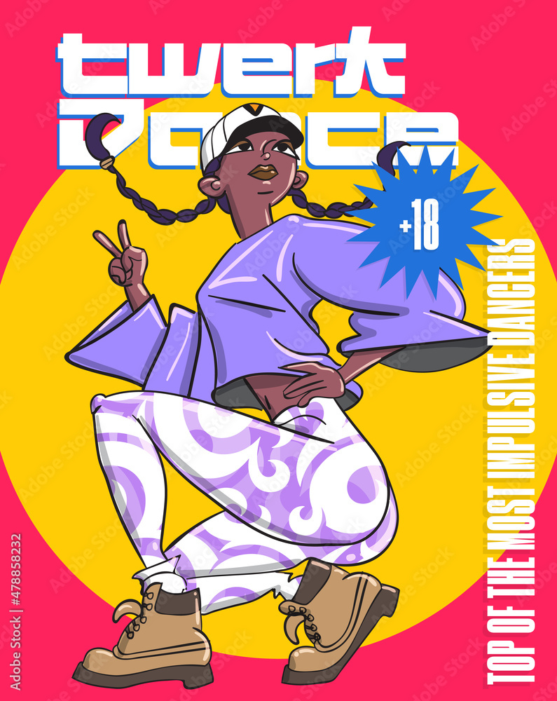 Twerk poster design. Cartoon style girl. Poster for booty dance course ...