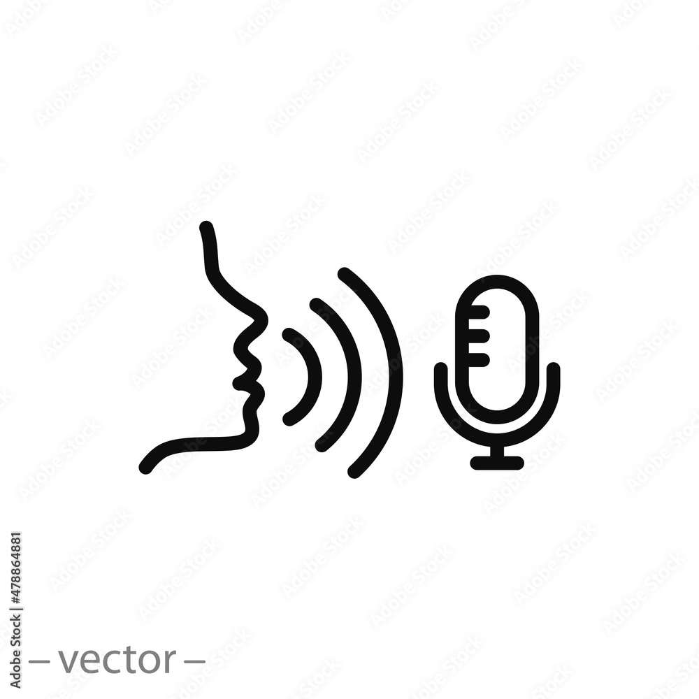voice command and microphone icon, speak person or radio presenter ...