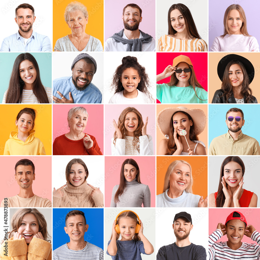 Foto de Collage with group of smiling people do Stock | Adobe Stock