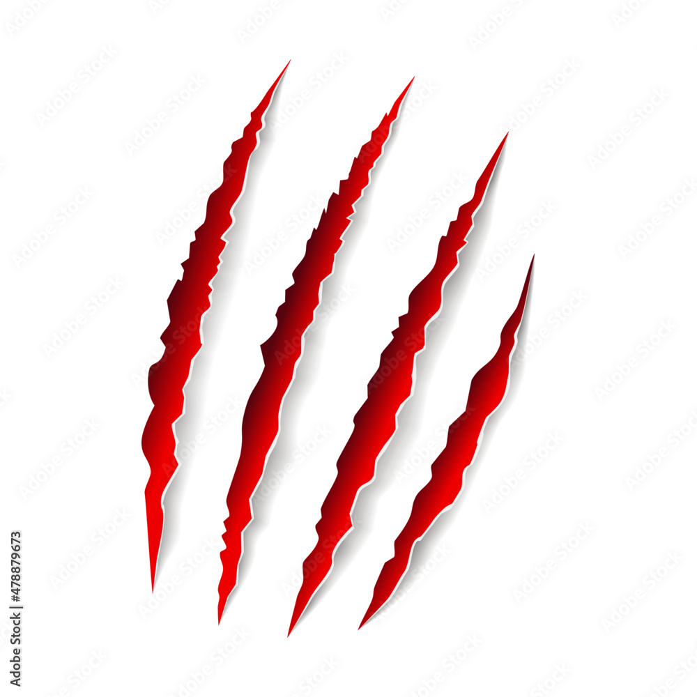 Red animal claw marks, scratches, talons cuts cat, tiger, dog, lion ...