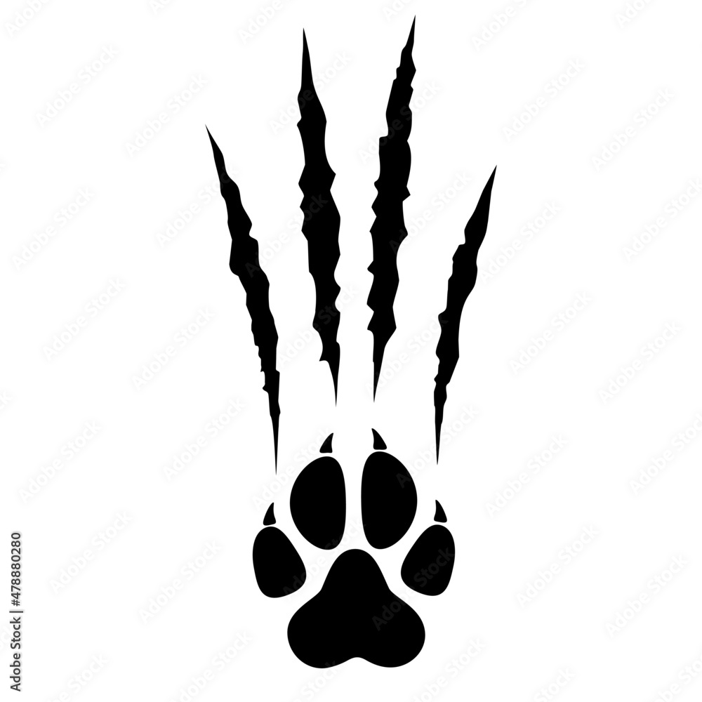 Animal paw print silhouette with claw marks, scratches, talons cuts cat ...
