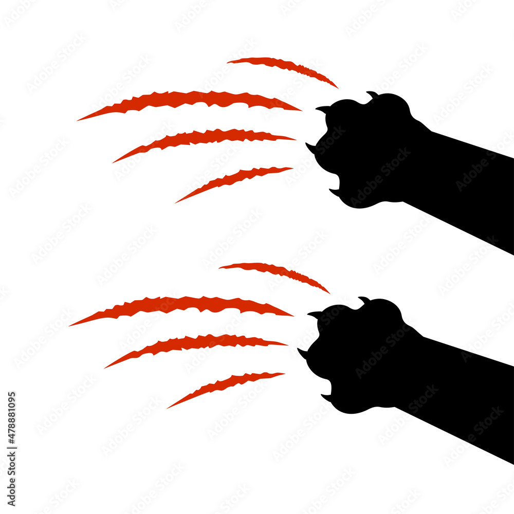 Black cat paw print silhouette with red claw marks, scratches, talons ...