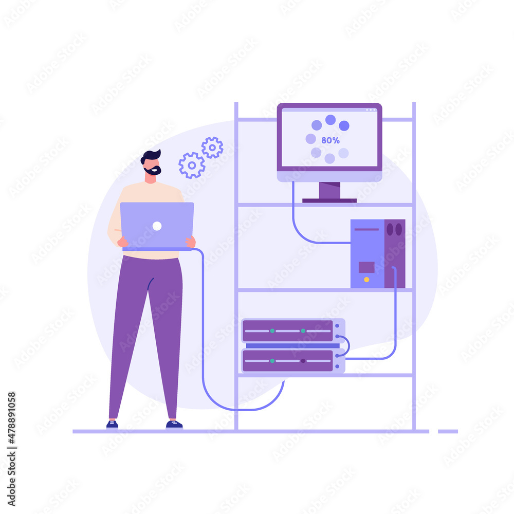System administrator controlling system update. IT sysadmin installing ...