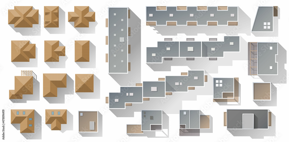 Building top view for landscape design. Set of Objects for plan, map ...