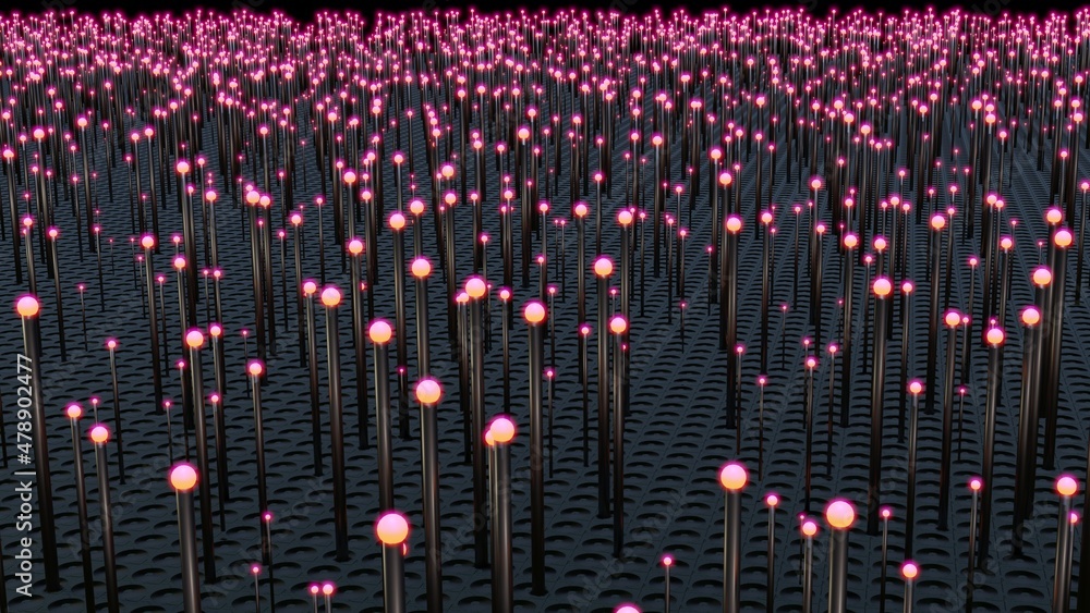 Glowing Nano wires , fiber optic filaments. Array of glowing cylinders ...