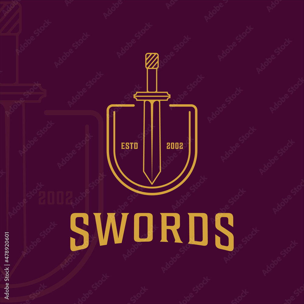 sword and shield logo line art simple minimalist vector illustration ...