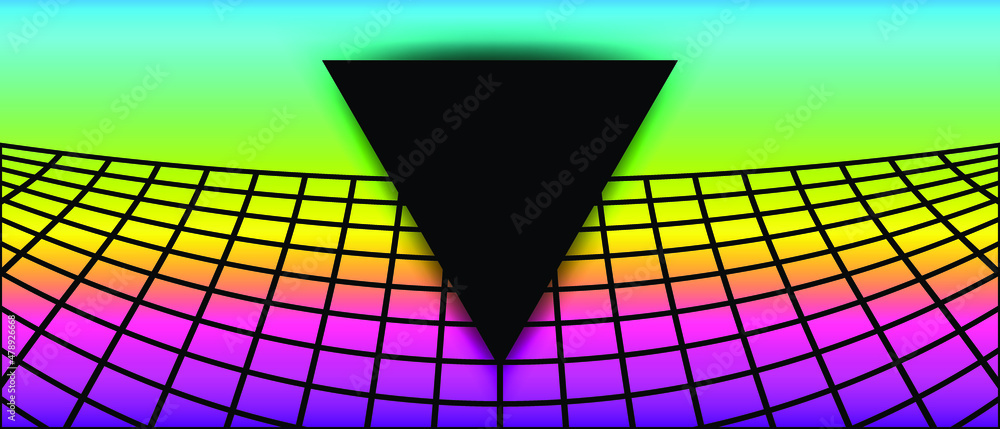 Abstract retro background. Futuristic digital landscape. Black triangle ...