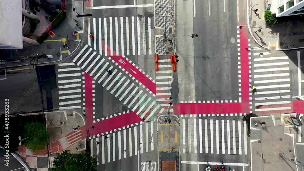 Downtown Sao Paulo Brazil. Pedestrians walking in crosswalk at famous ...