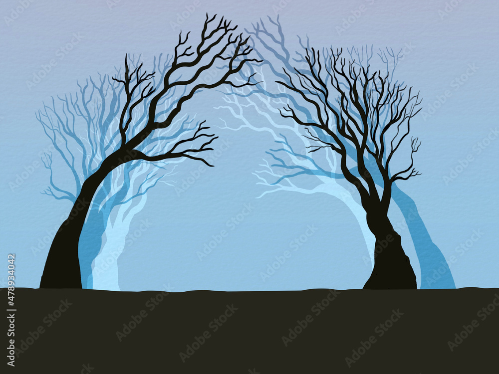 Lean In, an illustration of trees leaning inwards Stock Photo | Adobe Stock