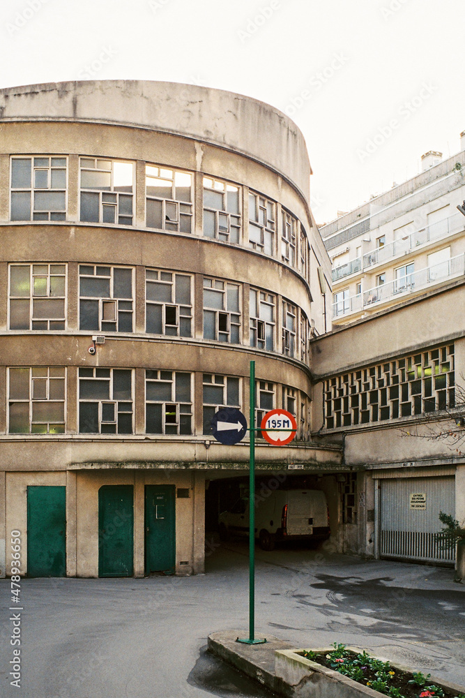 Garage entrance door of a circular building Stock Photo | Adobe Stock