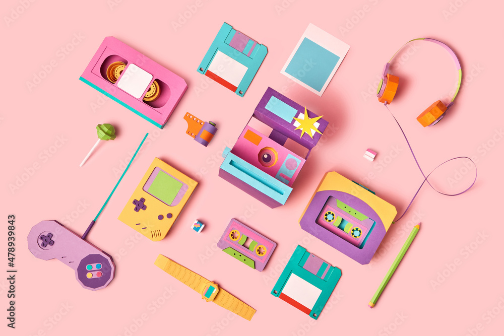 Retro electronic papercraft things. Stock Photo | Adobe Stock