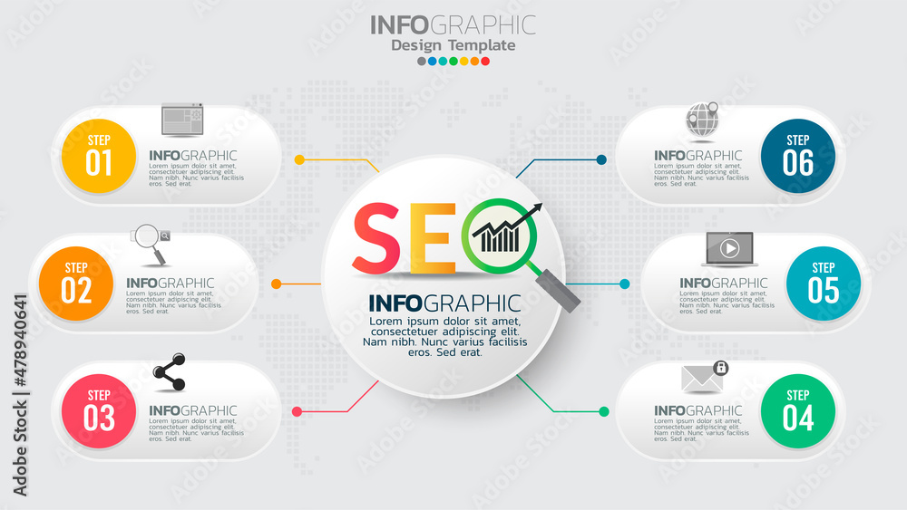 Infographics template with 6 elements workflow process chart. Stock ...