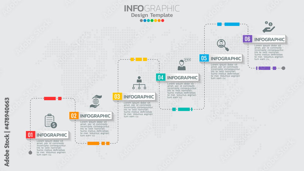 Infographics template with 6 elements workflow process chart. Stock ...