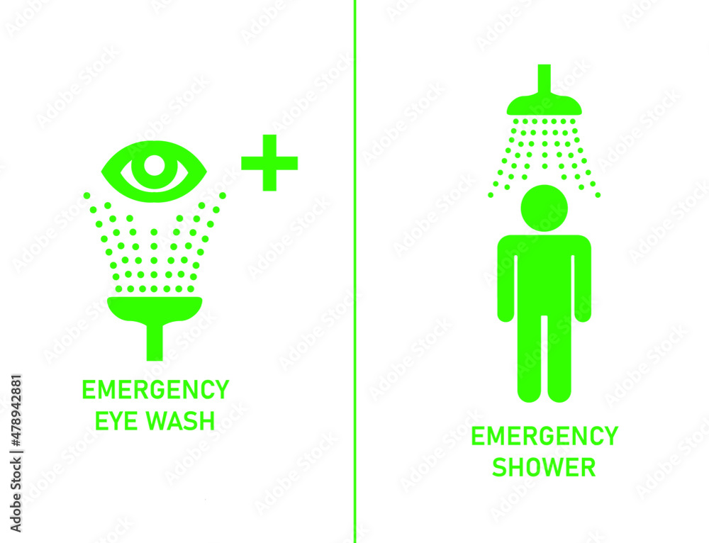 emergency eyewash and emergency shower sign Stock Vector | Adobe Stock