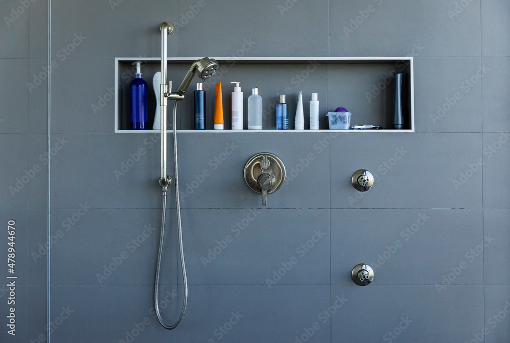 Luxury Bathroom shower with shampoo Stock Photo | Adobe Stock