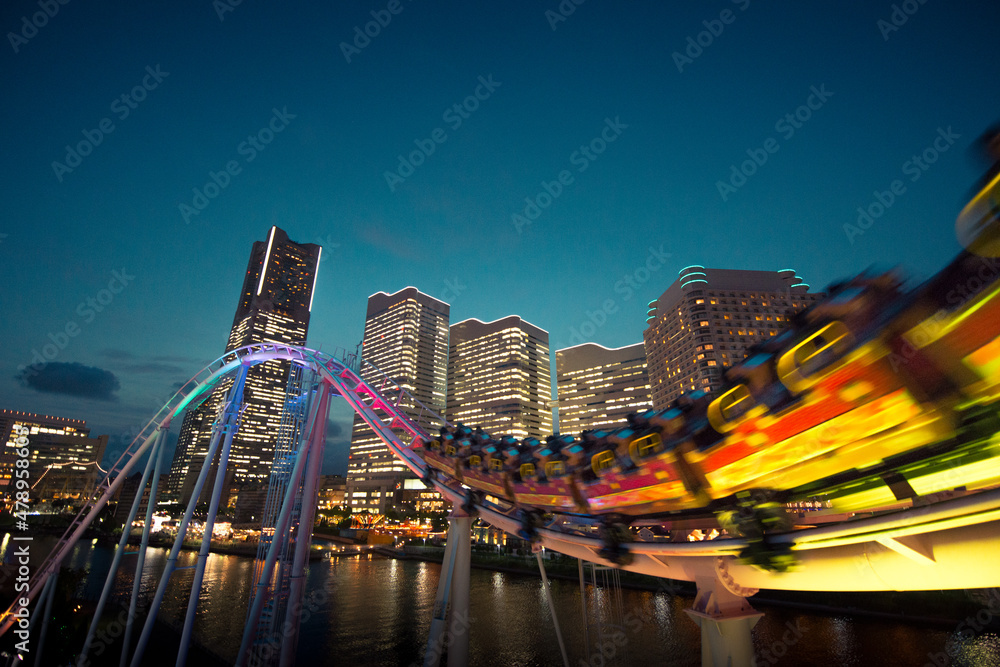 Roller coaster night ride Stock Photo | Adobe Stock
