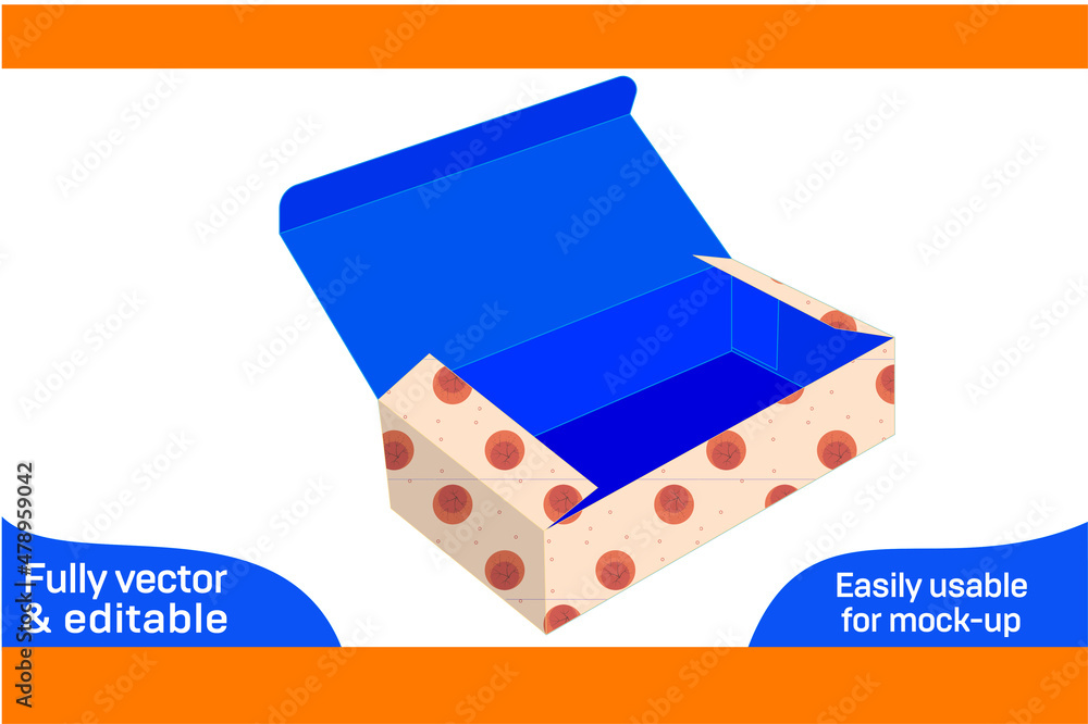 Folding corrugated carton box dieline template and 3D box design Stock ...