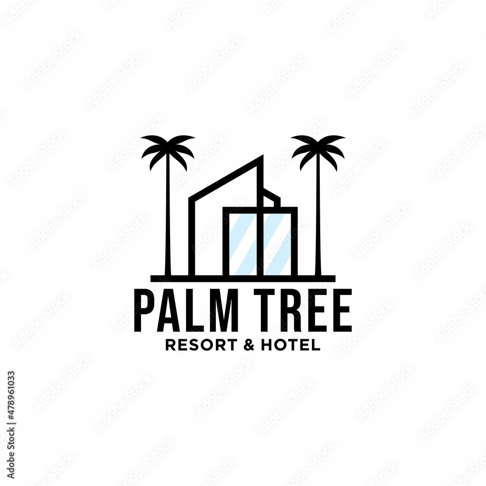 house with palm tree logo vector, tropical beach home or hotel icon ...