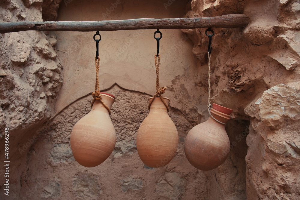 Handmade clay water jar hanging in traditional village house Stock ...