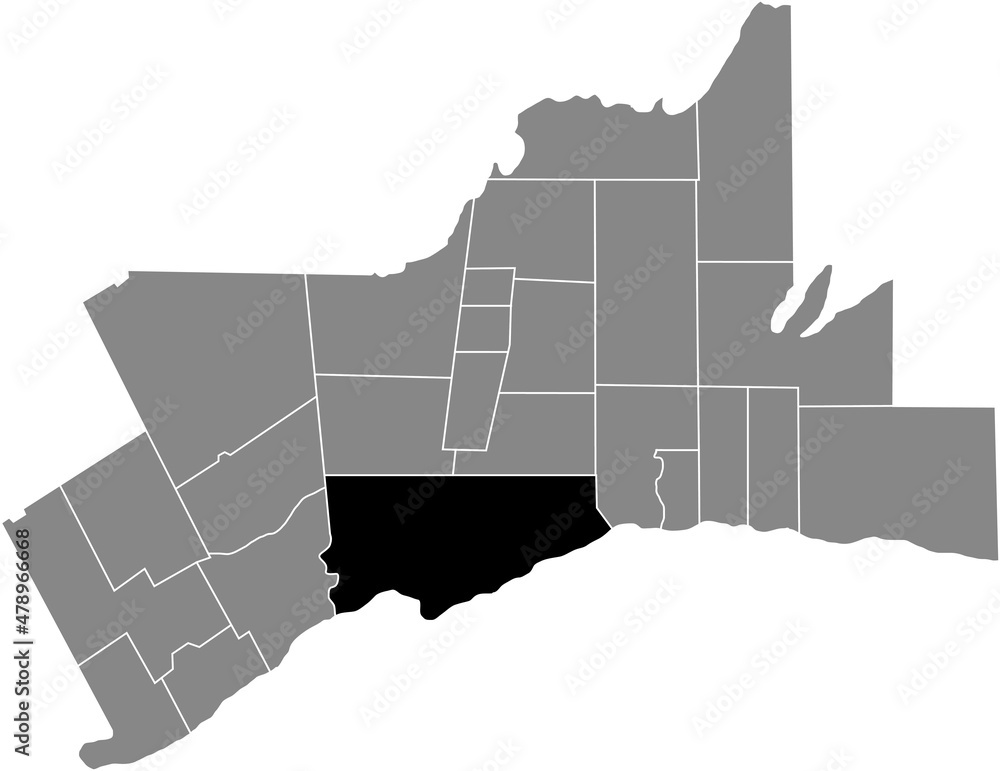 Black flat blank highlighted location map of the TORONTO MUNICIPALITY ...