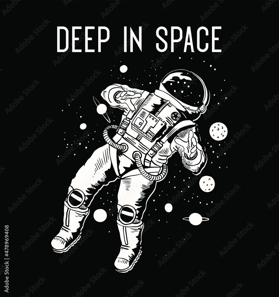 Astronaut exploring outer space. Cosmonaut in spacesuit performing ...