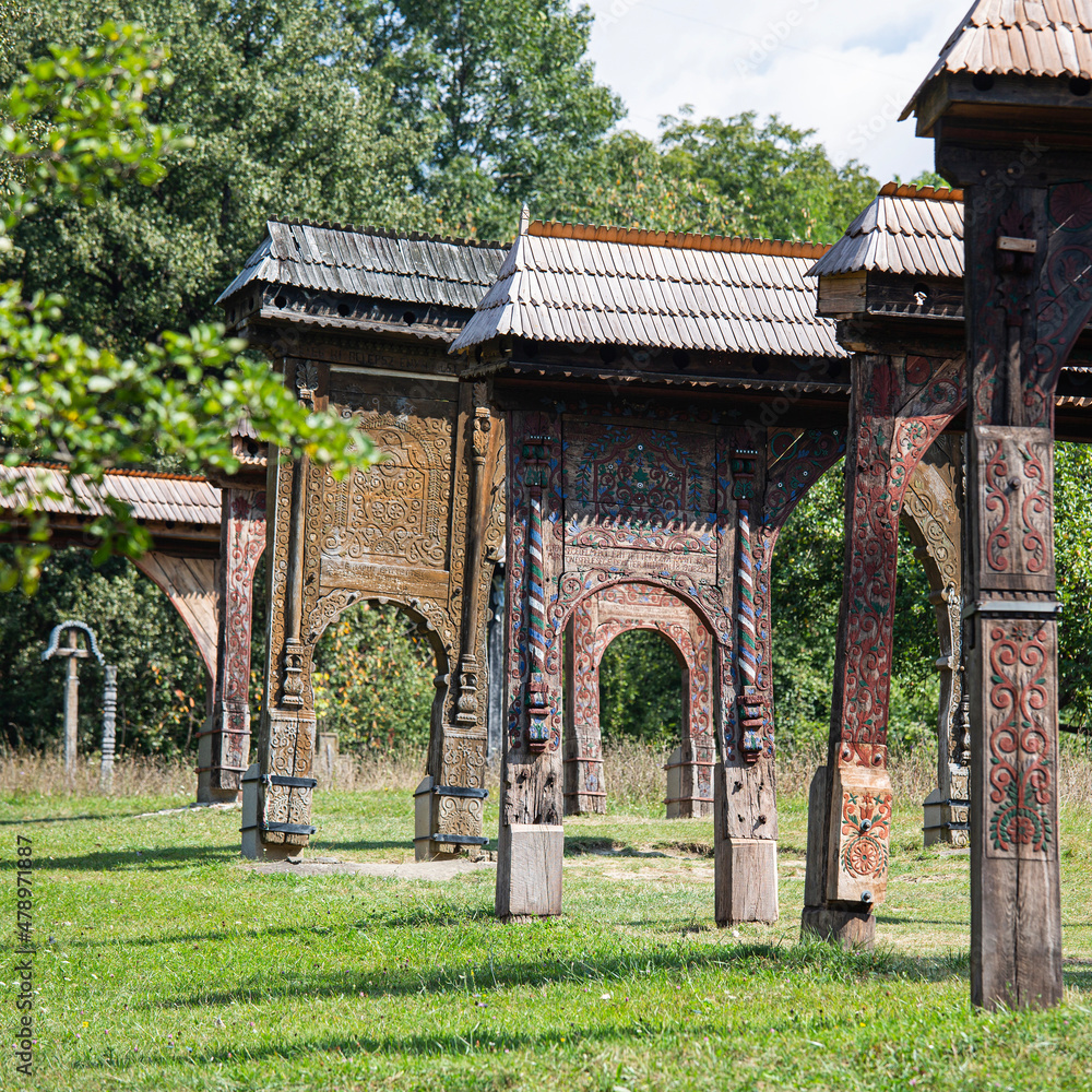 Traditional wooden szekely gates from transylvania. Etnographical ...
