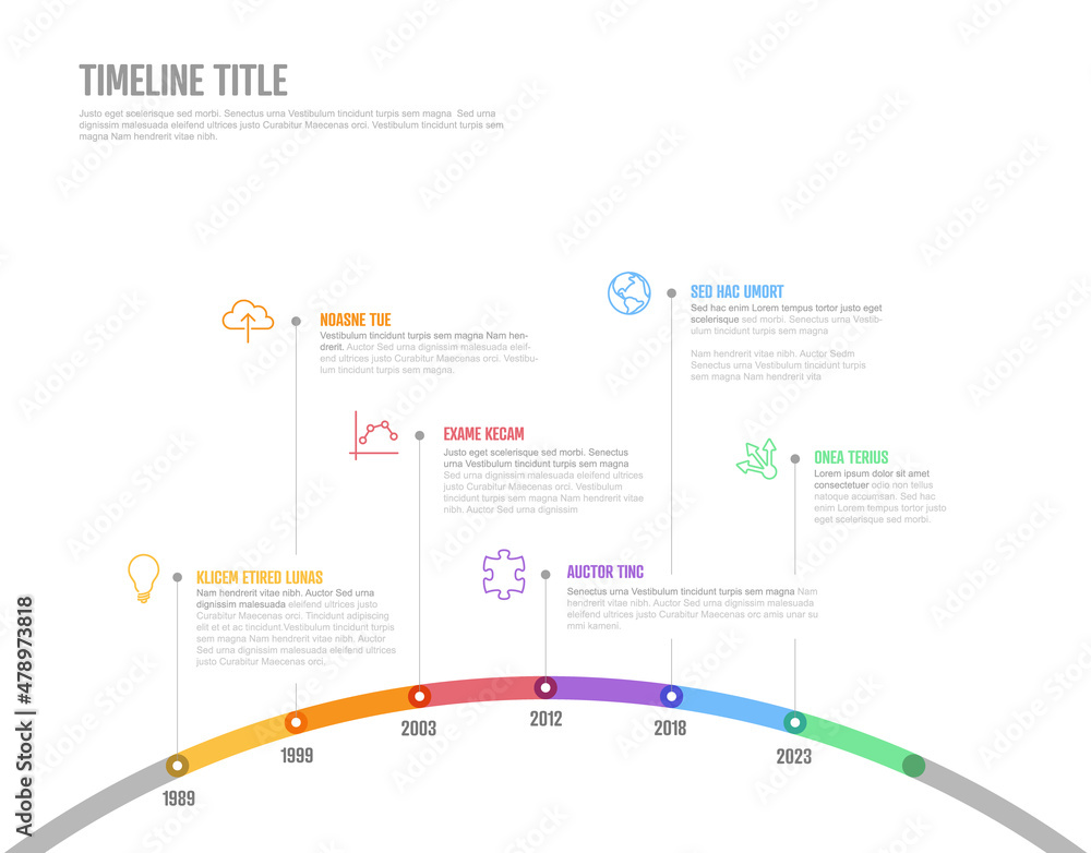 Infographic Company Milestones arc curved thick line Timeline Template ...