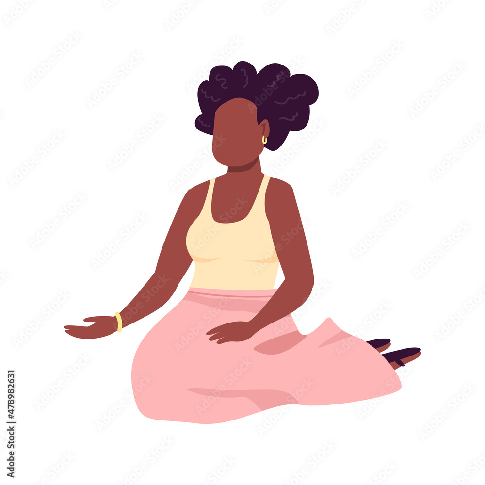 Feminine woman sitting semi flat color vector character. Sitting figure ...