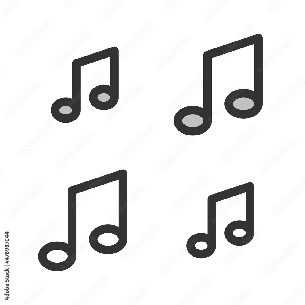 Pixel-perfect linear icon of music note built on two base grids of 32 x ...