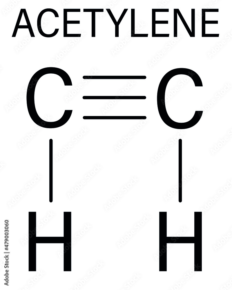 Acetylene or ethyne molecule. Used in oxy-acetylene welding. Skeletal ...