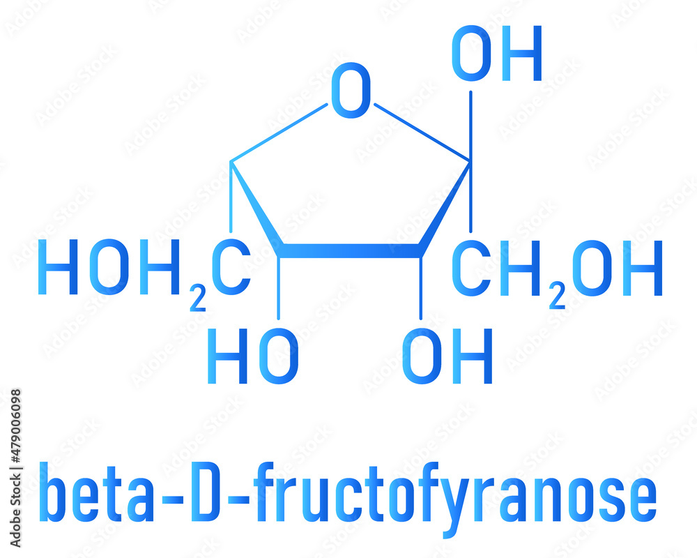 Fructose or D-fructose fruit sugar molecule. Component of high-fructose ...
