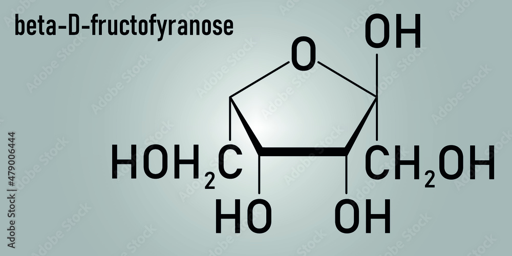 Fructose or D-fructose fruit sugar molecule. Component of high-fructose ...
