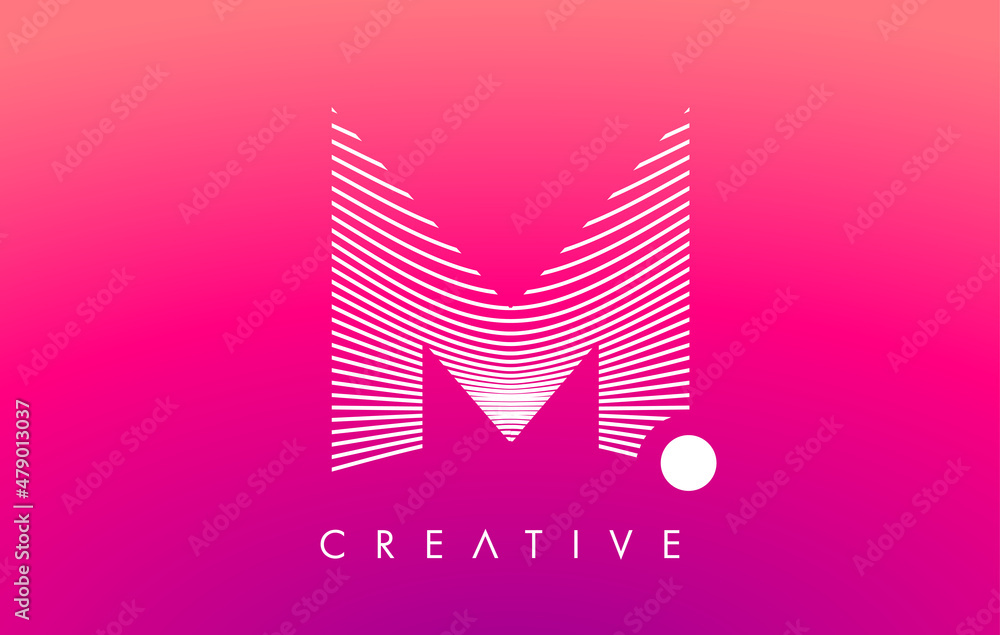 M Letter Logo with White Warp Lines Effect on Purple Background Vector ...