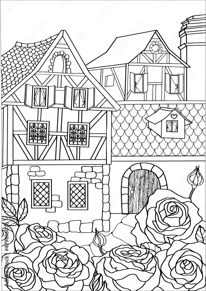 Coloring book page for adult and children. Vintage coloring page with ...