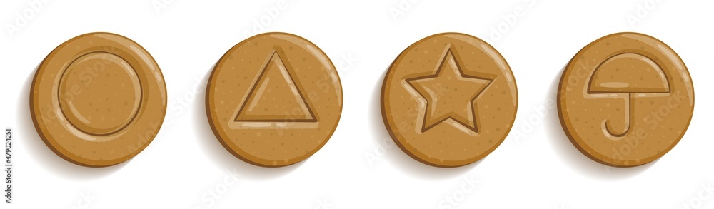 Set of Korean dalgona candy with triangle, star, circle and umbrella ...