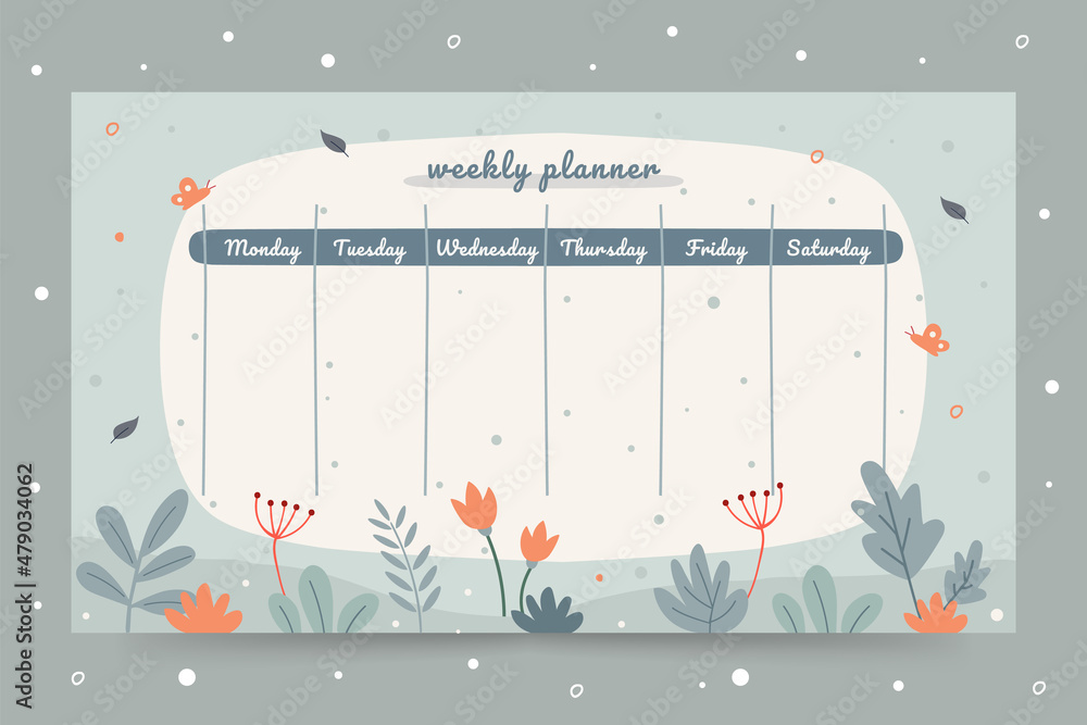 Printable playful spring weekly planner with pastel blue colors hand ...
