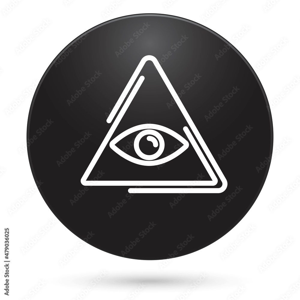 all seeing symbol pyramid eyes icon, black circle button, vector ...