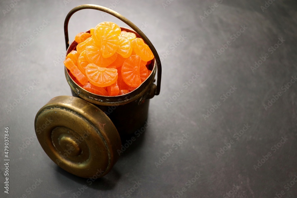 Orange sugar candy. Indian Vintage style boiled sugar confectionery ...