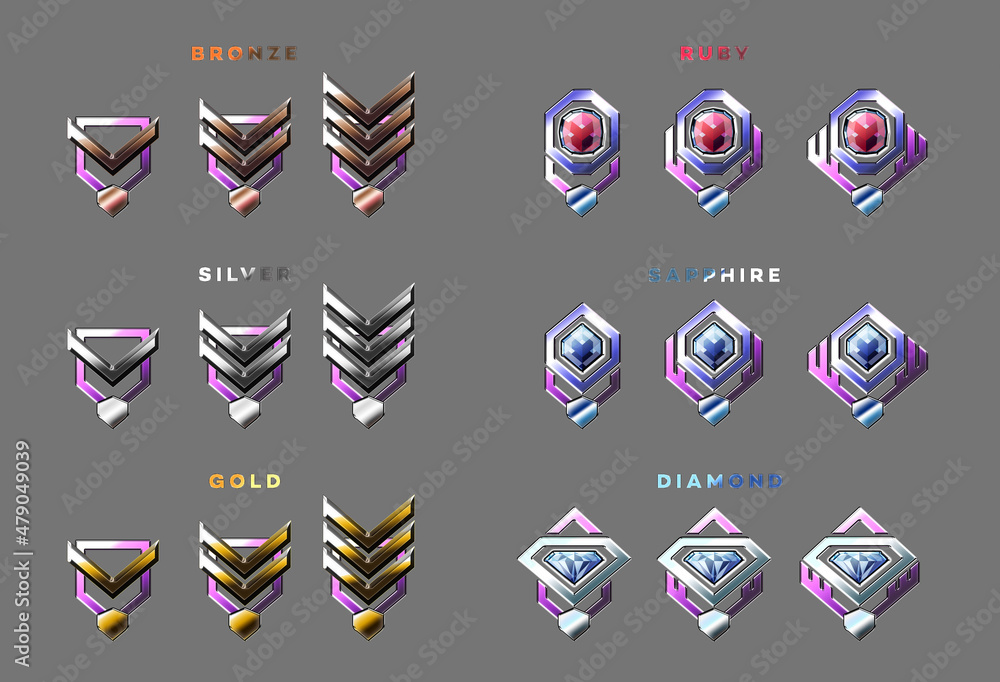 Silver, bronze, gold, ruby, sapphire and diamond medals isolated on ...